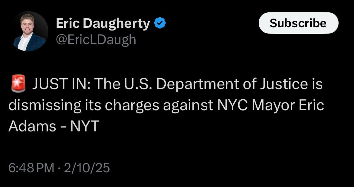 The DOJ dismisses the charges against NYC Mayor Eric Adams - Peter Theil