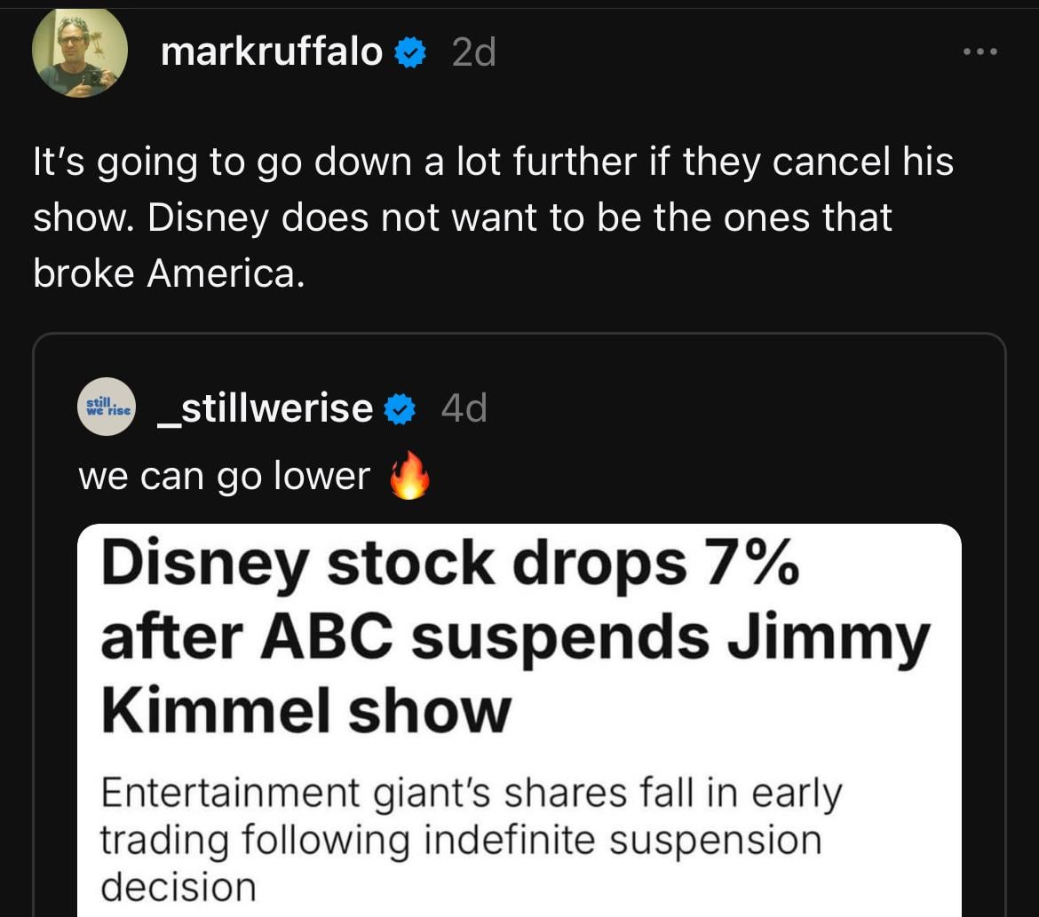 It is laughable that Mark Ruffalo thinks that cancelling Jimmy Kimmel ...