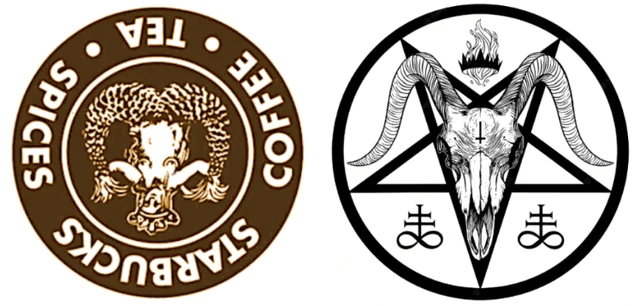 The Starbucks logo shows the headof Baphomet when inverted - Peter Theil