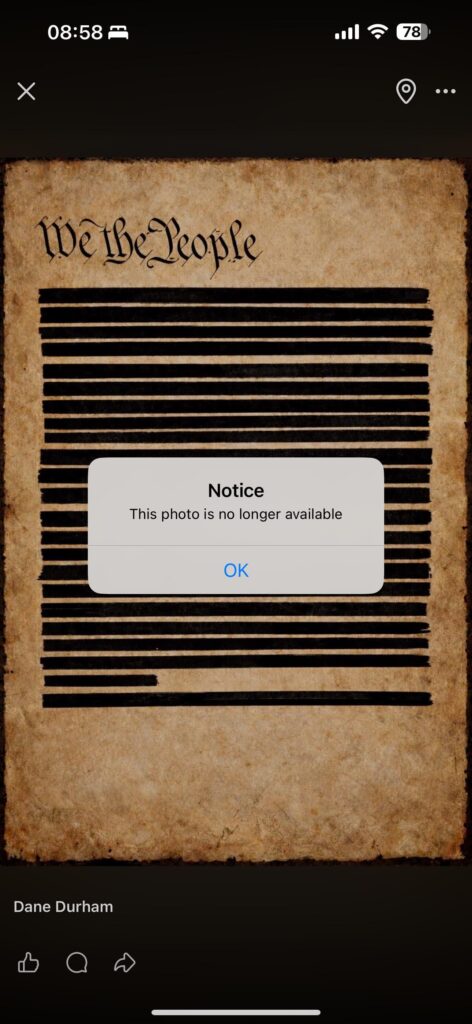 Facebook shadow deleting my political post - Peter Theil