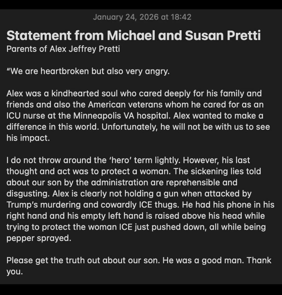Statement from Alex Pretti’s parents - Peter Theil